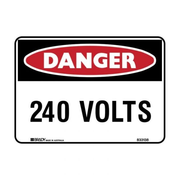 840916 DANGER 240 VOLTS SIGN 300MM (W) X 225MM (H) METAL | Alliance Safety