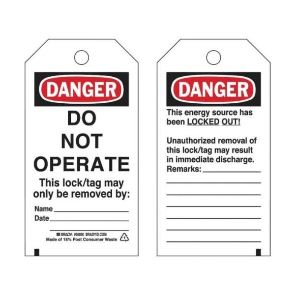 66068 DANGER DO NOT OPERATE LOCKOUT TAGS - REVERSE SIDE UNAUTHORIZED ...